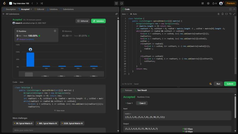 #leetcode #247daysofleetcode #matrixtraversal #spiralorder #java… | Adesh D #leetcode #247daysofleetcode #matrixtraversal #spiralorder #java… | Adesh D
