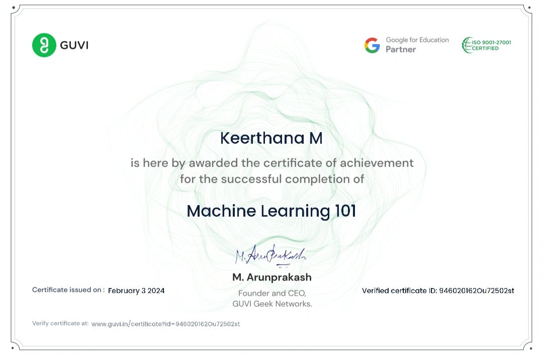 Keerthana Moorthy on LinkedIn: #machinelearning #guvi #learningnew Keerthana Moorthy on LinkedIn: #machinelearning #guvi #learningnew