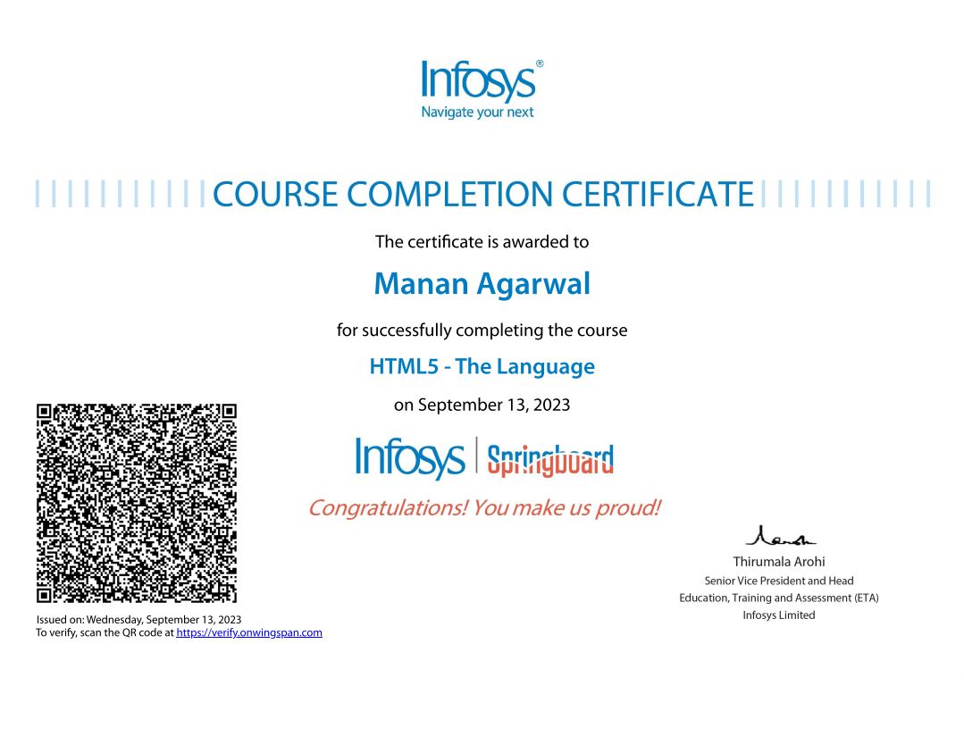 Manan Agarwal on LinkedIn: #html5 #infosysspringboard Manan Agarwal on LinkedIn: #html5 #infosysspringboard