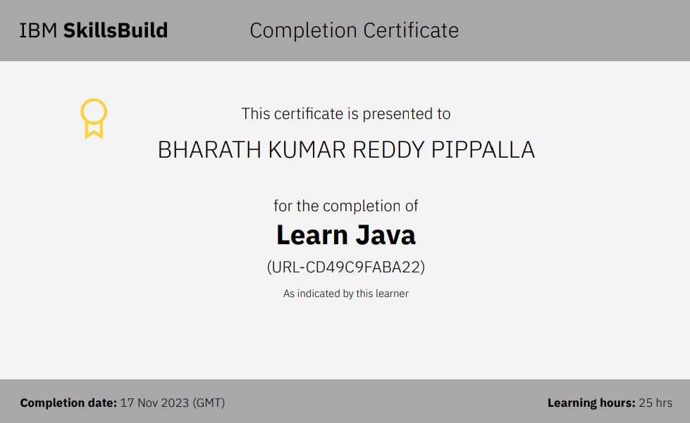 Pippalla Bharath Kumar Reddy on LinkedIn: #ibmskillsbuild #java Pippalla Bharath Kumar Reddy on LinkedIn: #ibmskillsbuild #java