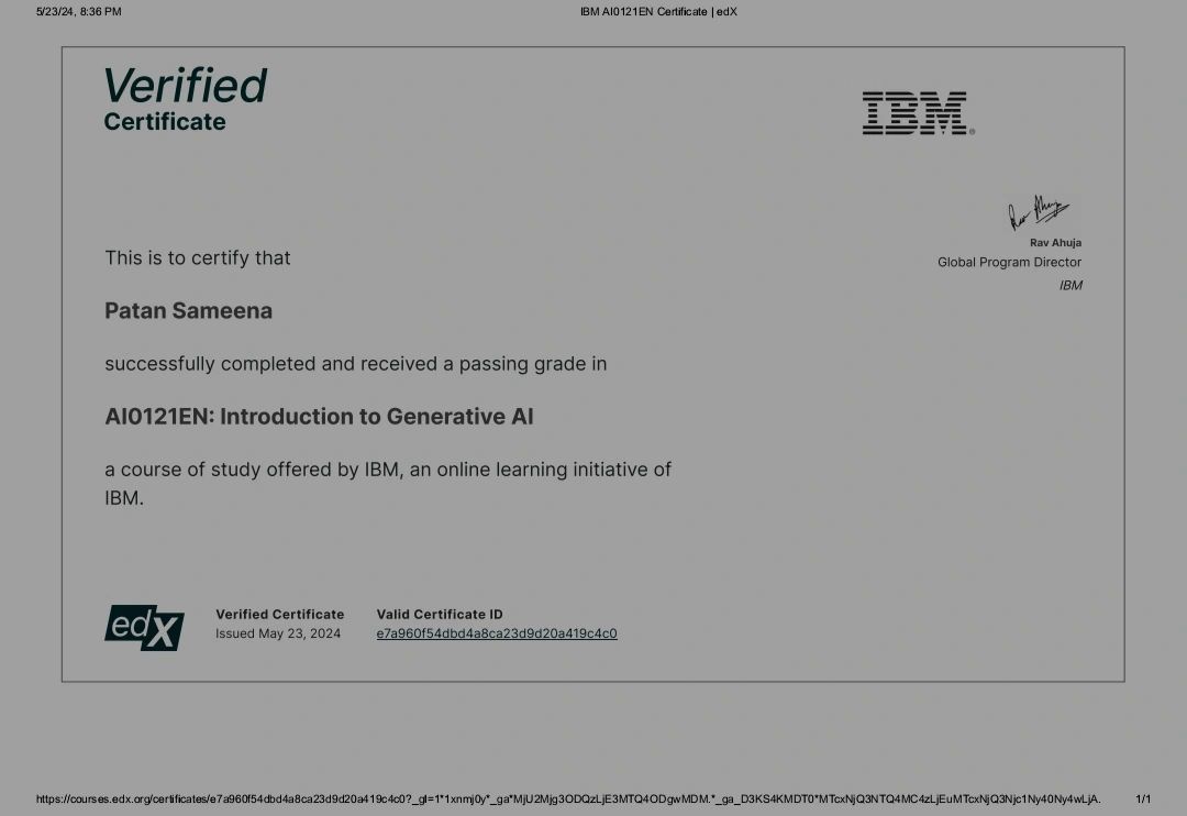 Earned IBM AI certification with advanced skills | SAMEENA PATAN posted ... Earned IBM AI certification with advanced skills | SAMEENA PATAN posted ...