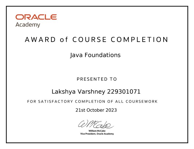 Lakshya Varshney on LinkedIn: #javaprogramming #certificatecomplete # ... Lakshya Varshney on LinkedIn: #javaprogramming #certificatecomplete # ...