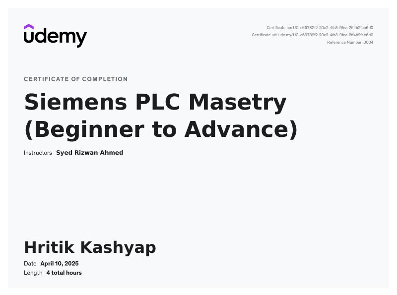 #udemy #udemycertificate #plcprogramming #plc | Hritik Kashyap #udemy #udemycertificate #plcprogramming #plc | Hritik Kashyap