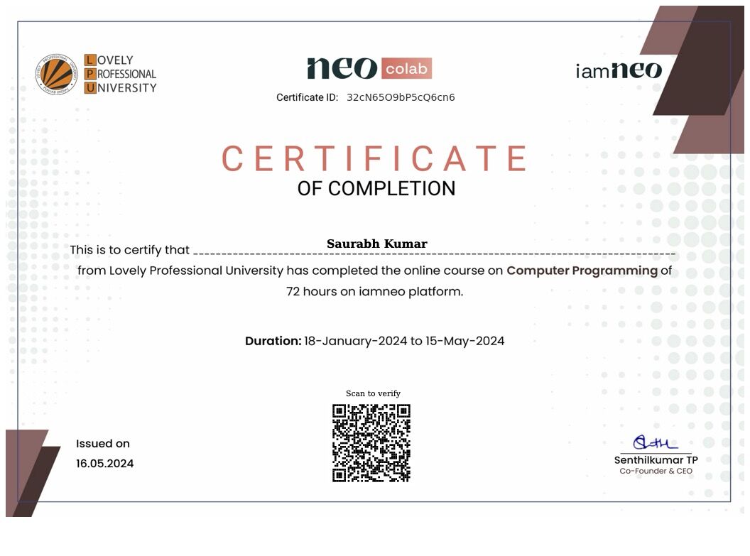 Saurabh Rajput on LinkedIn: #neocolab #lovely #lpu #cprogramming Saurabh Rajput on LinkedIn: #neocolab #lovely #lpu #cprogramming