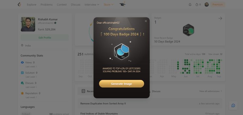 Celebrating 100 days of LeetCode | Rishabh Kumar posted on the topic ... Celebrating 100 days of LeetCode | Rishabh Kumar posted on the topic ...