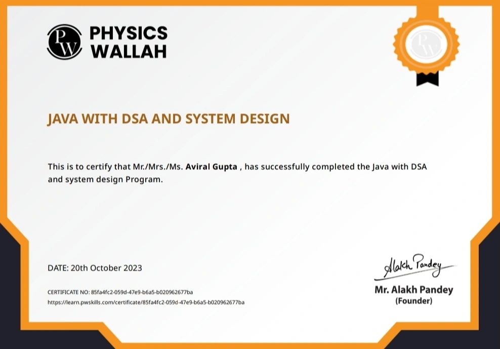 Aviral Gupta on LinkedIn: #java #dsa #systemdesign #pwskills Aviral Gupta on LinkedIn: #java #dsa #systemdesign #pwskills