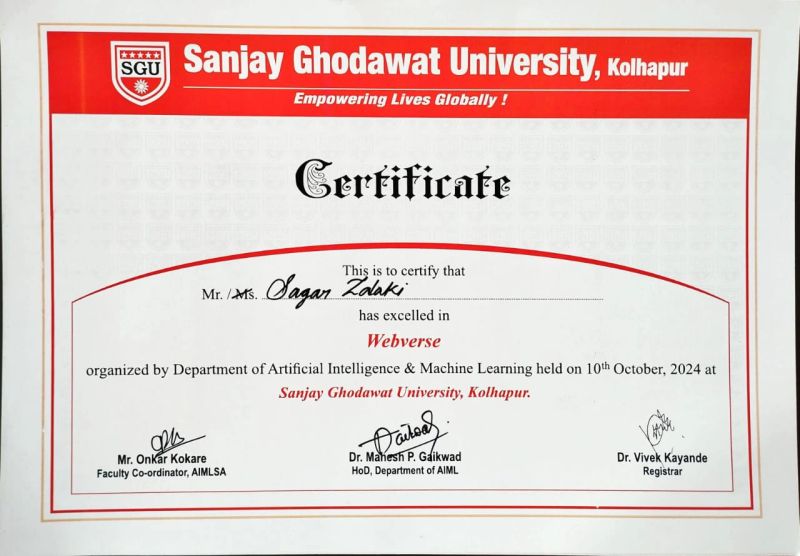 Sagar Zalaki on LinkedIn: #webverse #certificateachievements #hackathon ... Sagar Zalaki on LinkedIn: #webverse #certificateachievements #hackathon ...