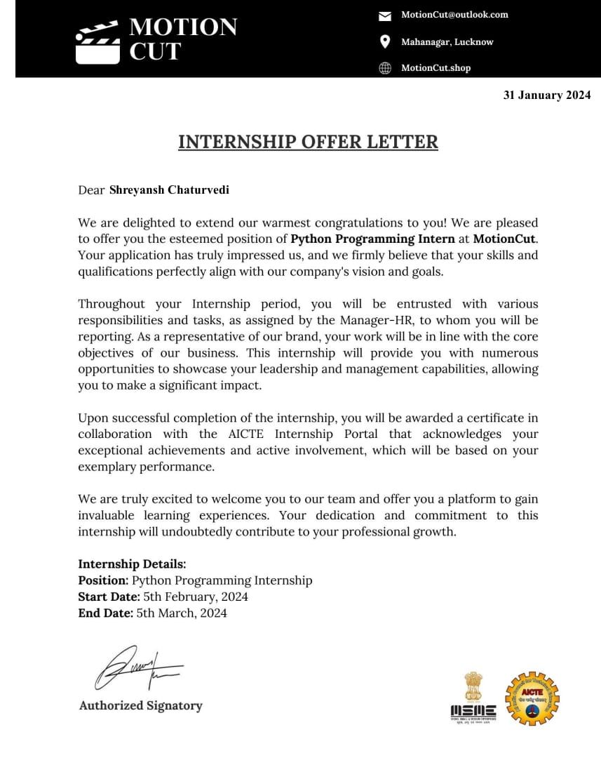 Shreyansh Chaturvedi on LinkedIn: #internship #pythondeveloper #intern ... Shreyansh Chaturvedi on LinkedIn: #internship #pythondeveloper #intern ...