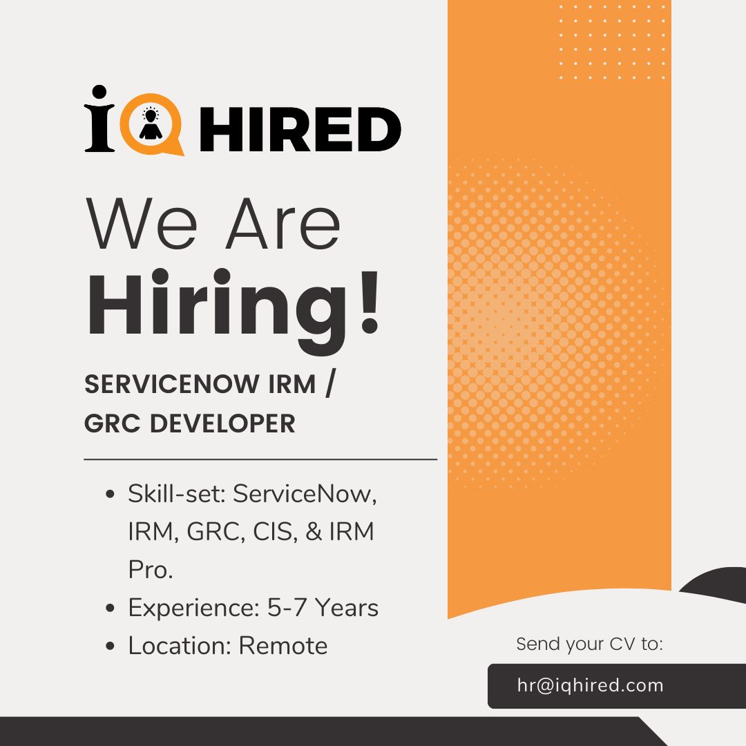 IQ Hired on LinkedIn: #servicenow #irm #grc #cis #irmpro # ... IQ Hired on LinkedIn: #servicenow #irm #grc #cis #irmpro # ...
