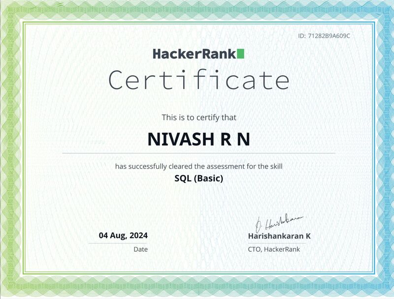 NIVASH R N on LinkedIn: #sql #hackerrank #dataskills NIVASH R N on LinkedIn: #sql #hackerrank #dataskills