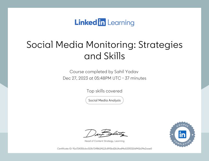 Sahil Yadav on LinkedIn: Certificate of Completion Sahil Yadav on LinkedIn: Certificate of Completion