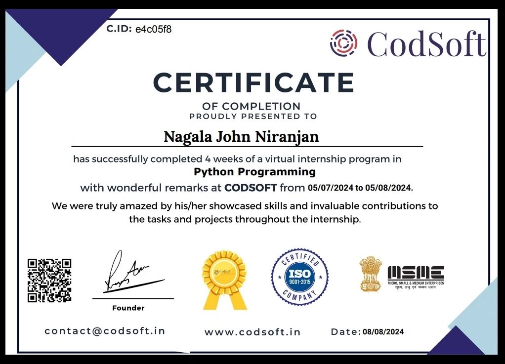 John Niranjan Nagala on LinkedIn: #programming #codsoft #python # ... John Niranjan Nagala on LinkedIn: #programming #codsoft #python # ...
