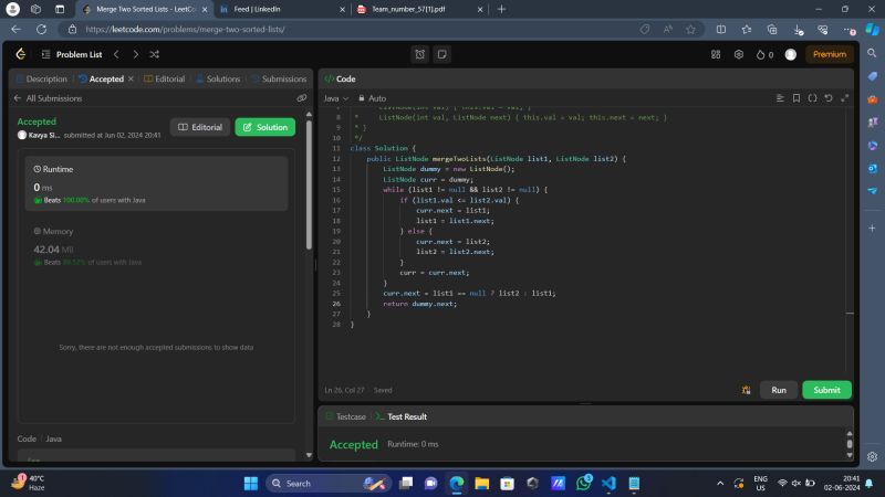 Merged linked lists for #LeetCode challenge | Kavya Singh posted on the ... Merged linked lists for #LeetCode challenge | Kavya Singh posted on the ...