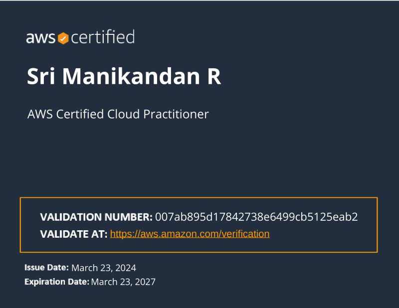 #aws #cloudpractitioner #gratitude #careerjourney | Sri Manikandan R #aws #cloudpractitioner #gratitude #careerjourney | Sri Manikandan R