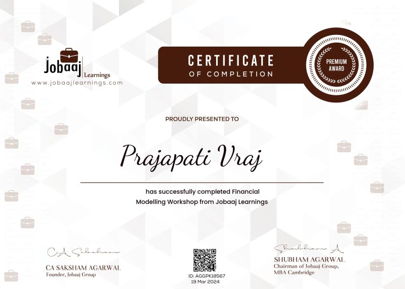 Finished Jobaaj workshop on financial modeling | Vraj Prajapati posted ... Finished Jobaaj workshop on financial modeling | Vraj Prajapati posted ...
