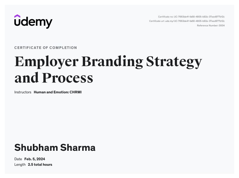 Employer Branding Certified. | Shubham Sharma Employer Branding Certified. | Shubham Sharma