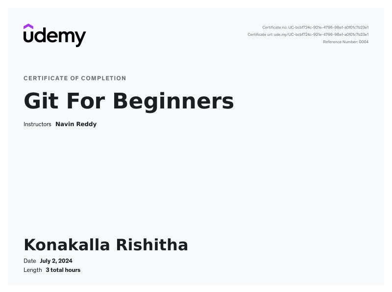 Konakalla Rishitha on LinkedIn: #git #udemy #certificate # ... Konakalla Rishitha on LinkedIn: #git #udemy #certificate # ...