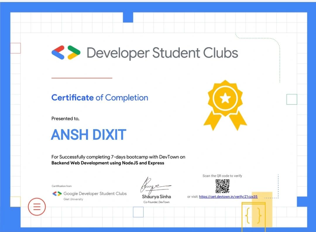 Completed backend web development bootcamp | ANSH DIXIT posted on the ... Completed backend web development bootcamp | ANSH DIXIT posted on the ...