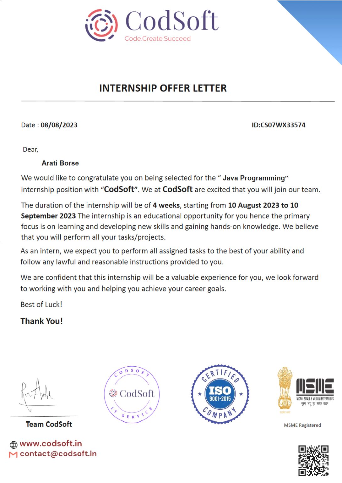 Arati Borse on LinkedIn: #codsoft #javaprogramming #internship Arati Borse on LinkedIn: #codsoft #javaprogramming #internship