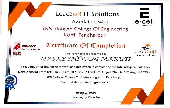 Shivani Maske on LinkedIn: #internship #internshipcompletion Shivani Maske on LinkedIn: #internship #internshipcompletion
