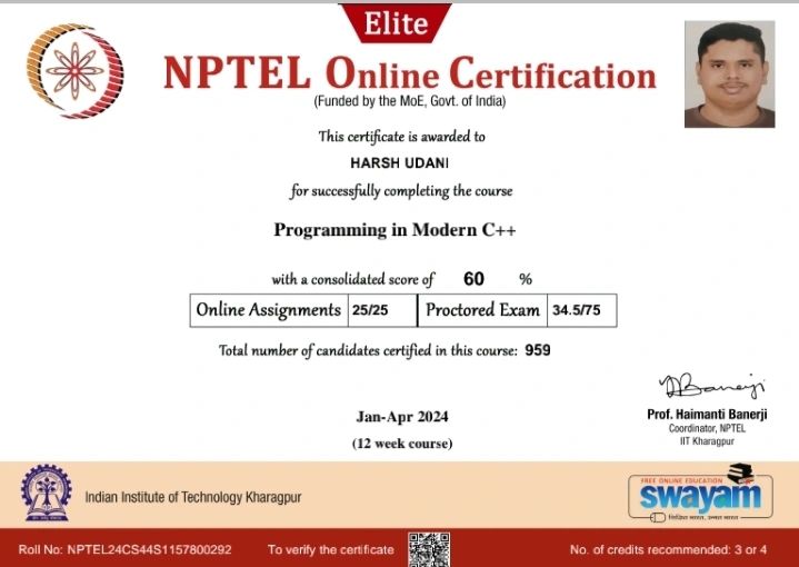 Harsh Udani on LinkedIn: #cplusplus #nptel #swayam #continuouslearning ... Harsh Udani on LinkedIn: #cplusplus #nptel #swayam #continuouslearning ...