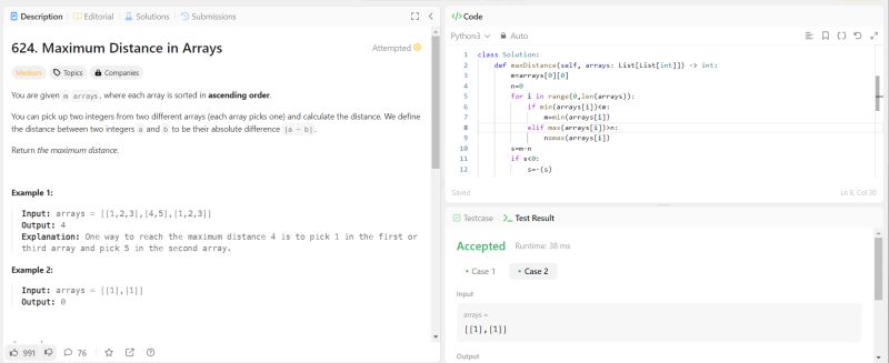 Resolved LeetCode Problem 624: Maximum Distance in Arrays | Sadhu Ashok ... Resolved LeetCode Problem 624: Maximum Distance in Arrays | Sadhu Ashok ...