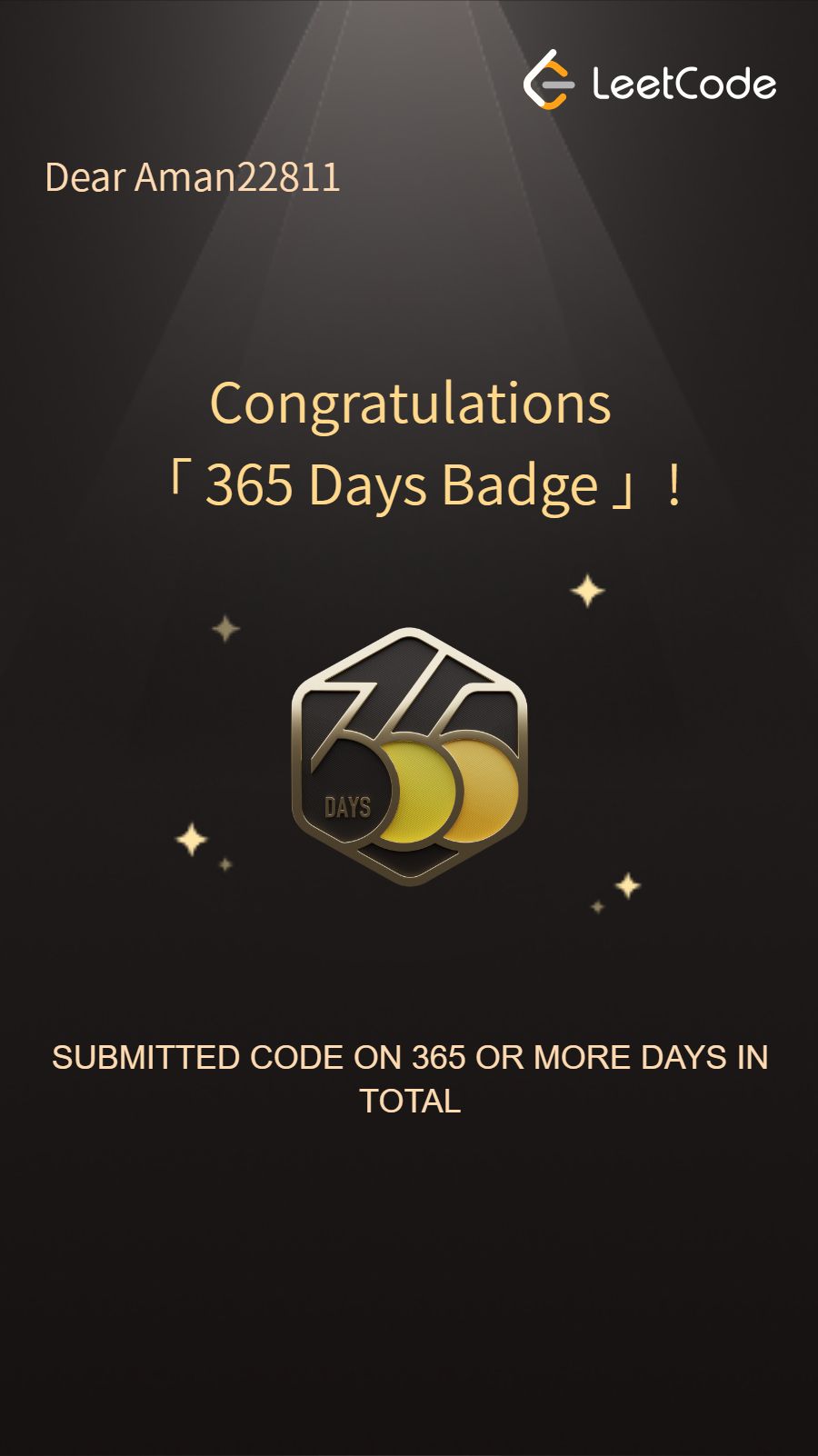 Aman Kumar on LinkedIn: 🎉 Milestone Unlocked: 365 Days of LeetCode! 🎉 ... Aman Kumar on LinkedIn: 🎉 Milestone Unlocked: 365 Days of LeetCode! 🎉 ...