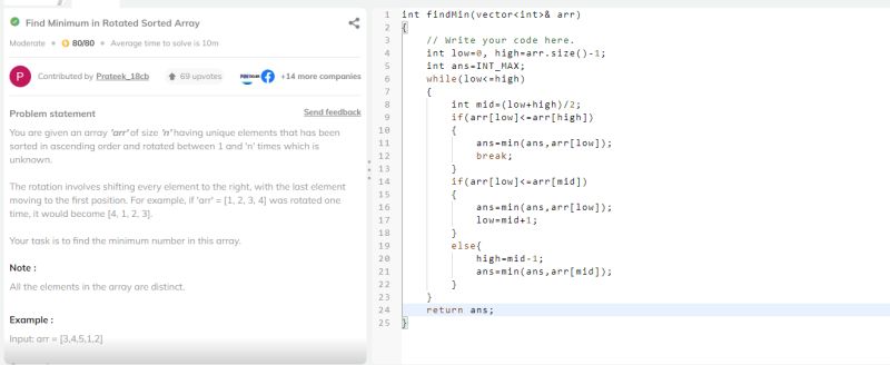 Day-52 of #100daysofcodechallenge: Find minimum in sorted array | Ruhi ... Day-52 of #100daysofcodechallenge: Find minimum in sorted array | Ruhi ...