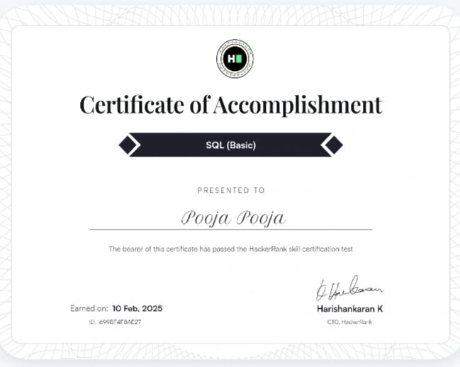 #sql #datascience #hackerrank #learningjourney | Pooja birwa #sql #datascience #hackerrank #learningjourney | Pooja birwa