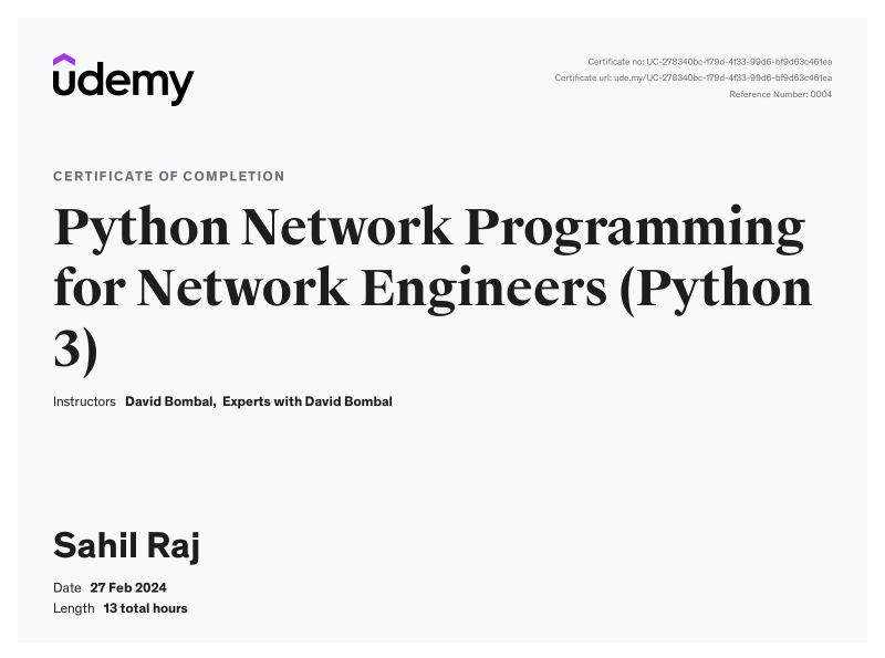 Earned Python Network Programming Certificate | SAHIL RAJ posted on the ... Earned Python Network Programming Certificate | SAHIL RAJ posted on the ...