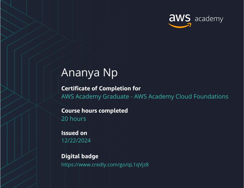 Ananya NP on LinkedIn: #aws #cloudcomputing #certification #learningjourney Ananya NP on LinkedIn: #aws #cloudcomputing #certification #learningjourney