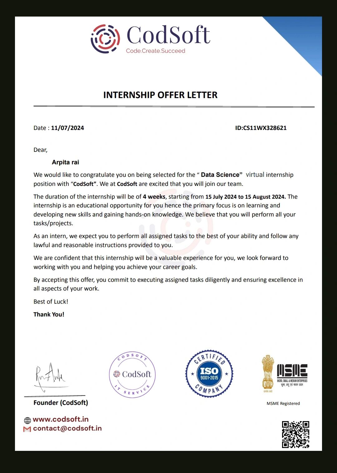 Arpita Rai on LinkedIn: #codsoft #internship #datascience Arpita Rai on LinkedIn: #codsoft #internship #datascience