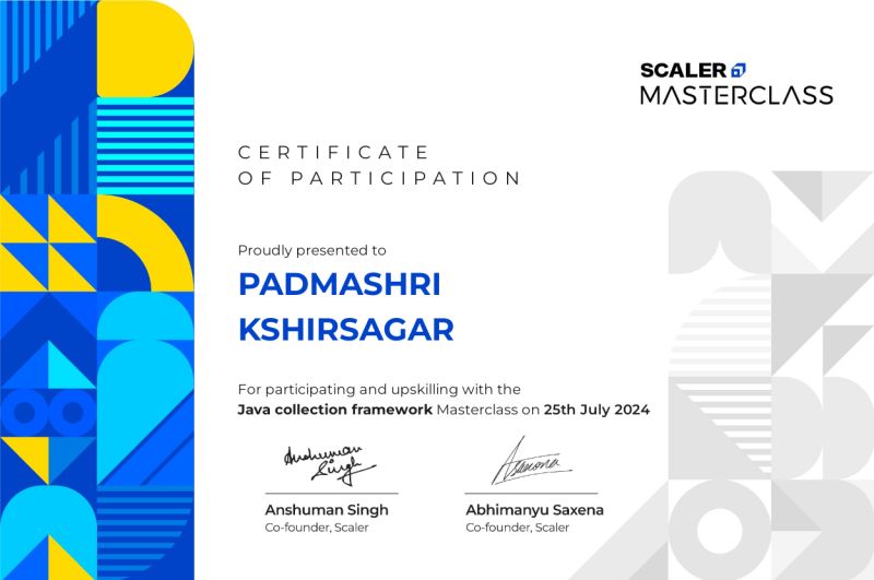 Completed Java Collections Master Class | Padmashri Kshirsagar posted ... Completed Java Collections Master Class | Padmashri Kshirsagar posted ...