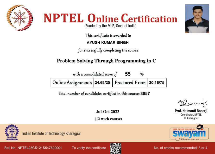 Completed NPTEL course on C programming | AYUSH KUMAR SINGH posted on ... Completed NPTEL course on C programming | AYUSH KUMAR SINGH posted on ...