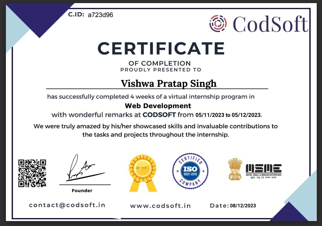 Vishwa Pratap Singh on LinkedIn: #internship #webdevelopment #codesoft ... Vishwa Pratap Singh on LinkedIn: #internship #webdevelopment #codesoft ...