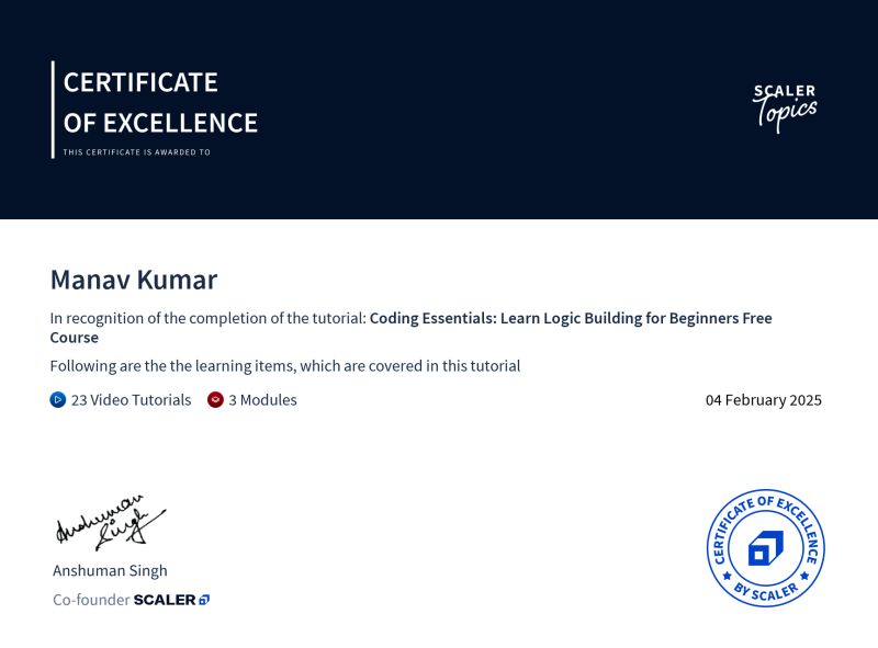 Manav Kumar on LinkedIn: #coding #logicbuilding #scaler #learning Manav Kumar on LinkedIn: #coding #logicbuilding #scaler #learning