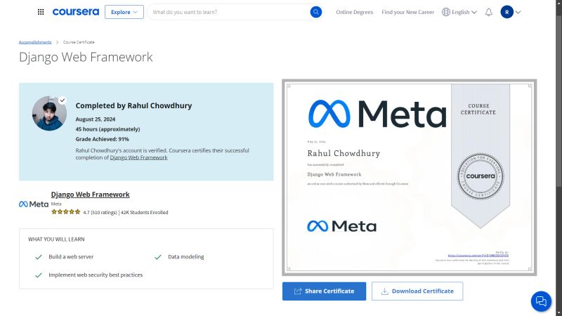 Rahul Chowdhury on LinkedIn: #django #webdevelopment #metacertification ... Rahul Chowdhury on LinkedIn: #django #webdevelopment #metacertification ...