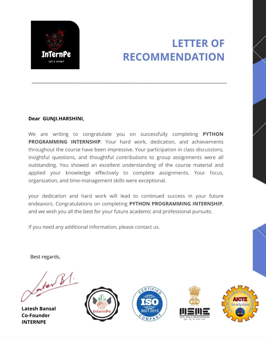 Completed Python Programming internship at Internpe | Harshini G posted ... Completed Python Programming internship at Internpe | Harshini G posted ...