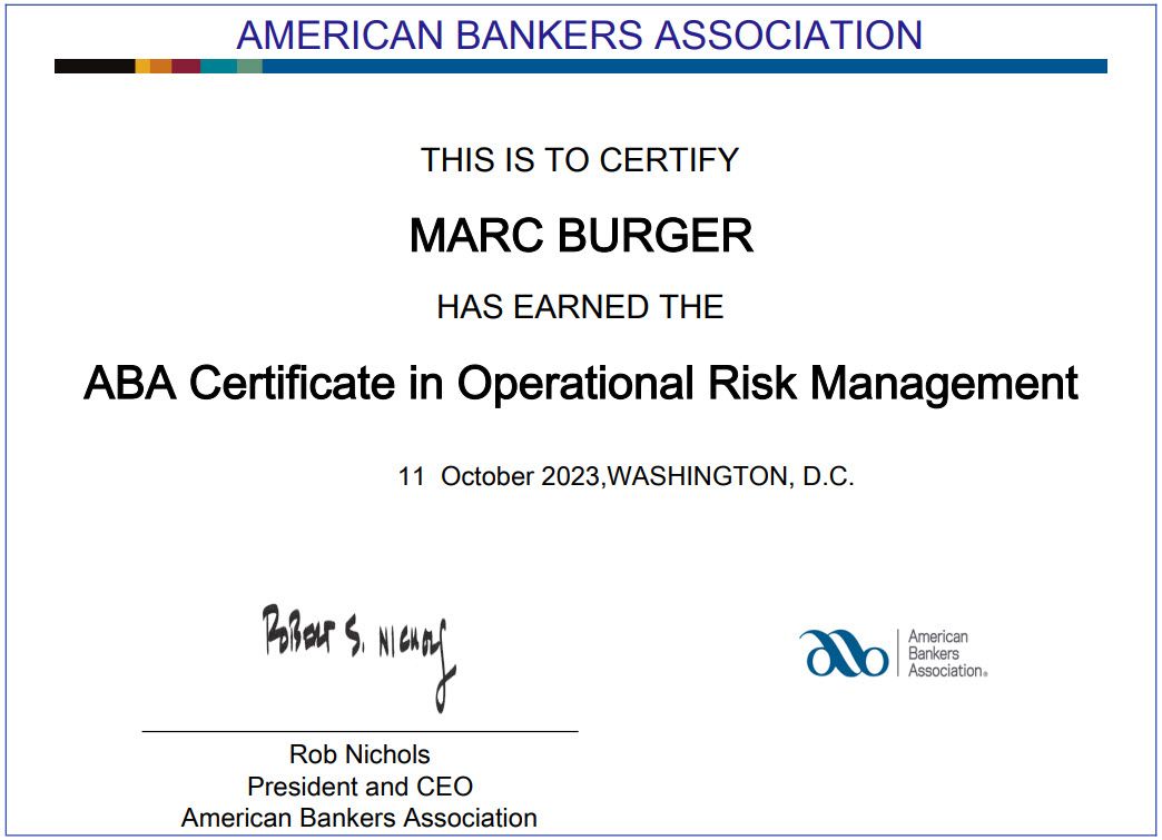 Marc Burger on LinkedIn: ABA Certificate in Operational Risk Management ... Marc Burger on LinkedIn: ABA Certificate in Operational Risk Management ...