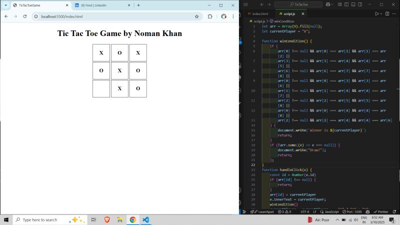 Today, I built a Tic Tac Toe game using JavaScript and HTML It was a ... Today, I built a Tic Tac Toe game using JavaScript and HTML It was a ...