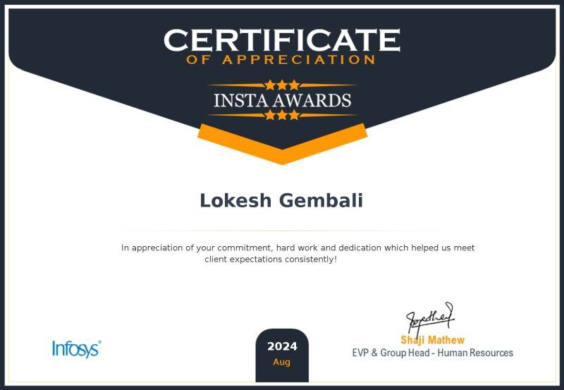 LOKESH GEMBALI on LinkedIn: #infosys #iwol #instaawards #commitment # ... LOKESH GEMBALI on LinkedIn: #infosys #iwol #instaawards #commitment # ...