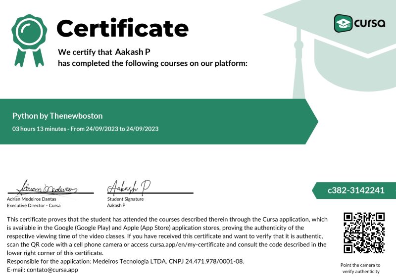 Aakash Prabhu on LinkedIn: #python #programming #continuouslearning #cursa Aakash Prabhu on LinkedIn: #python #programming #continuouslearning #cursa