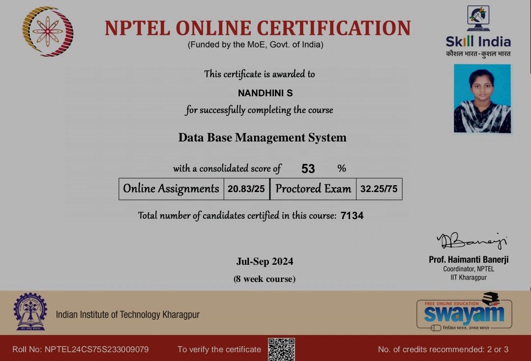 NANDHINI S on LinkedIn: #dbms #nptel #sql NANDHINI S on LinkedIn: #dbms #nptel #sql