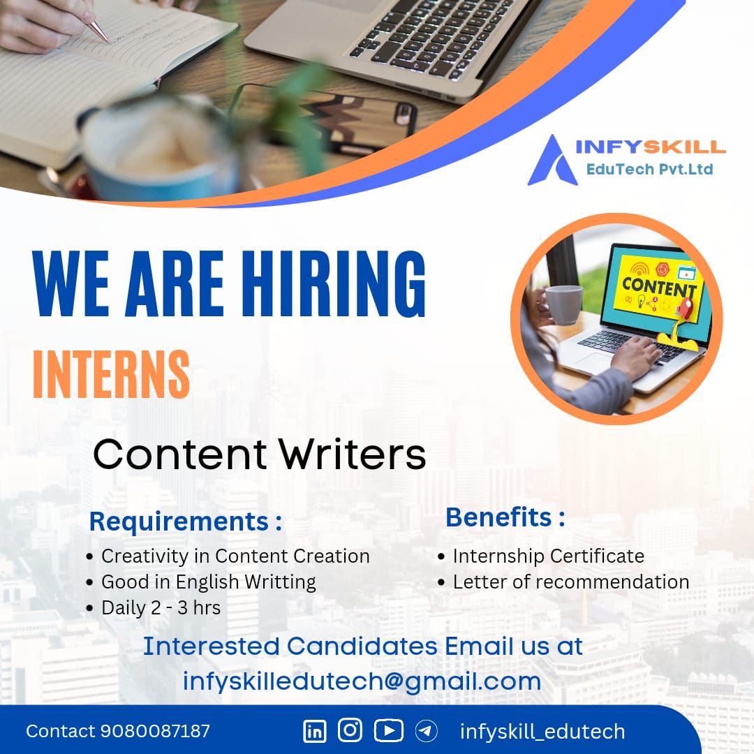 INFYSKILL EDUTECH on LinkedIn: #contentwriters #hiring INFYSKILL EDUTECH on LinkedIn: #contentwriters #hiring