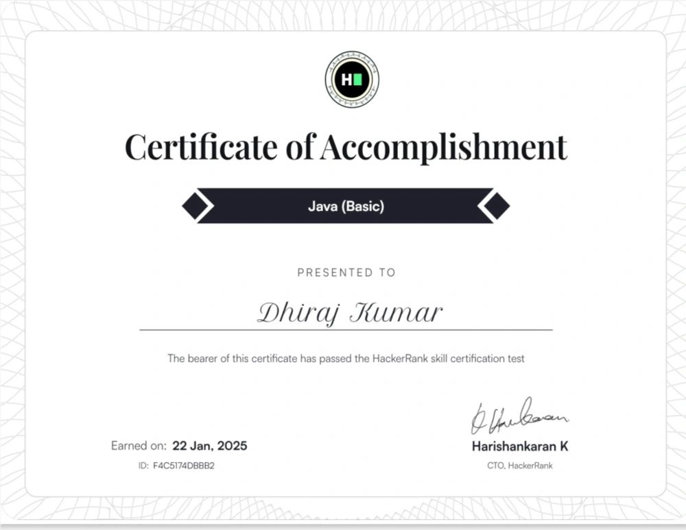 š Achieved HackerRank Java (Basic) Certification! š Iām thrilled to ... š Achieved HackerRank Java (Basic) Certification! š Iām thrilled to ...