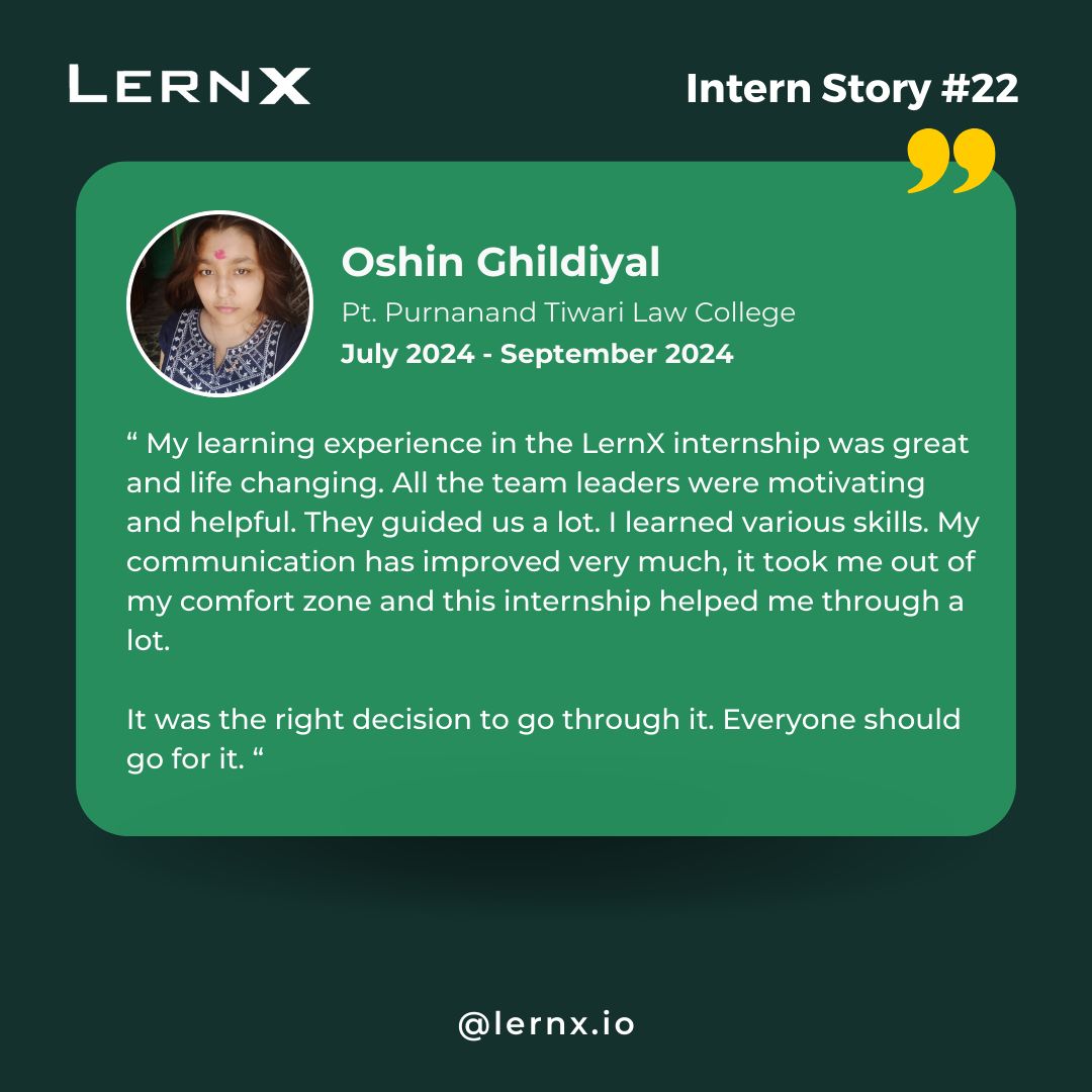 Lernx on LinkedIn: Intern Story #22 Oshin Ghildiyal has successfully ... Lernx on LinkedIn: Intern Story #22 Oshin Ghildiyal has successfully ...