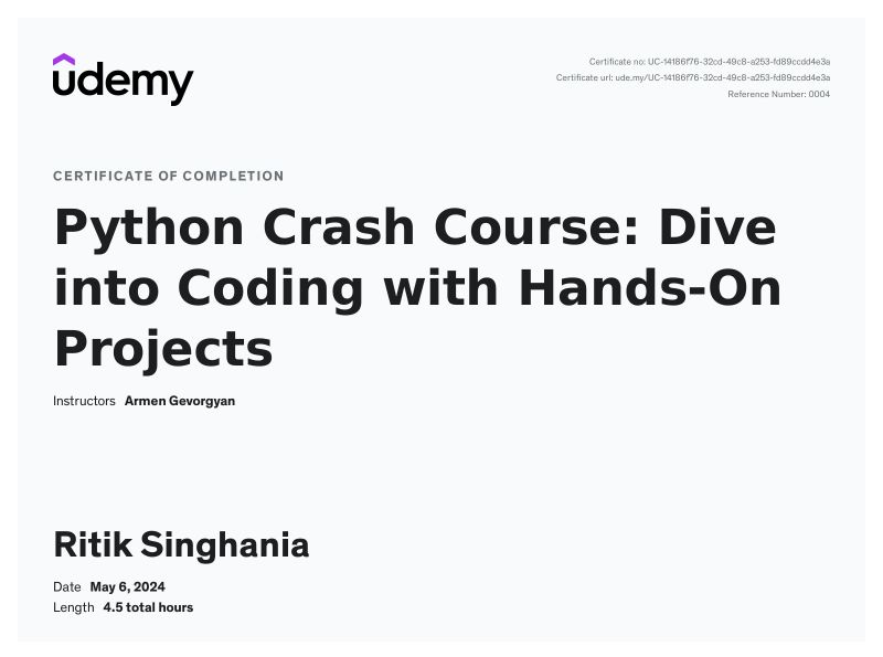 #python #programming #crashcourse #achievementunlocked | Ritik Singhania #python #programming #crashcourse #achievementunlocked | Ritik Singhania