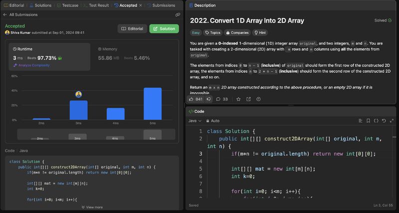 Shiva Kumar on LinkedIn: Convert 1D Array Into 2D Array 🔥 01 September ... Shiva Kumar on LinkedIn: Convert 1D Array Into 2D Array 🔥 01 September ...