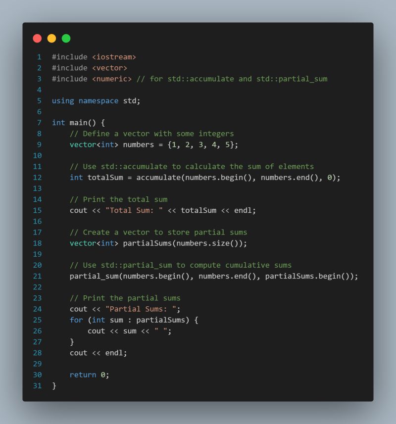#100daysofcode #cplusplus #codelikeapro #accumulatefunction #partialsum ... #100daysofcode #cplusplus #codelikeapro #accumulatefunction #partialsum ...