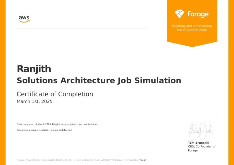 Ranjith R on LinkedIn: #aws #cloudcomputing #solutionsarchitect #forage ... Ranjith R on LinkedIn: #aws #cloudcomputing #solutionsarchitect #forage ...